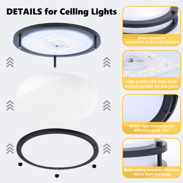 Wrought Studio™ LED Ceiling Light Fixture with Remote 12 Inch Ceiling Lights Flush Mount 18W ...